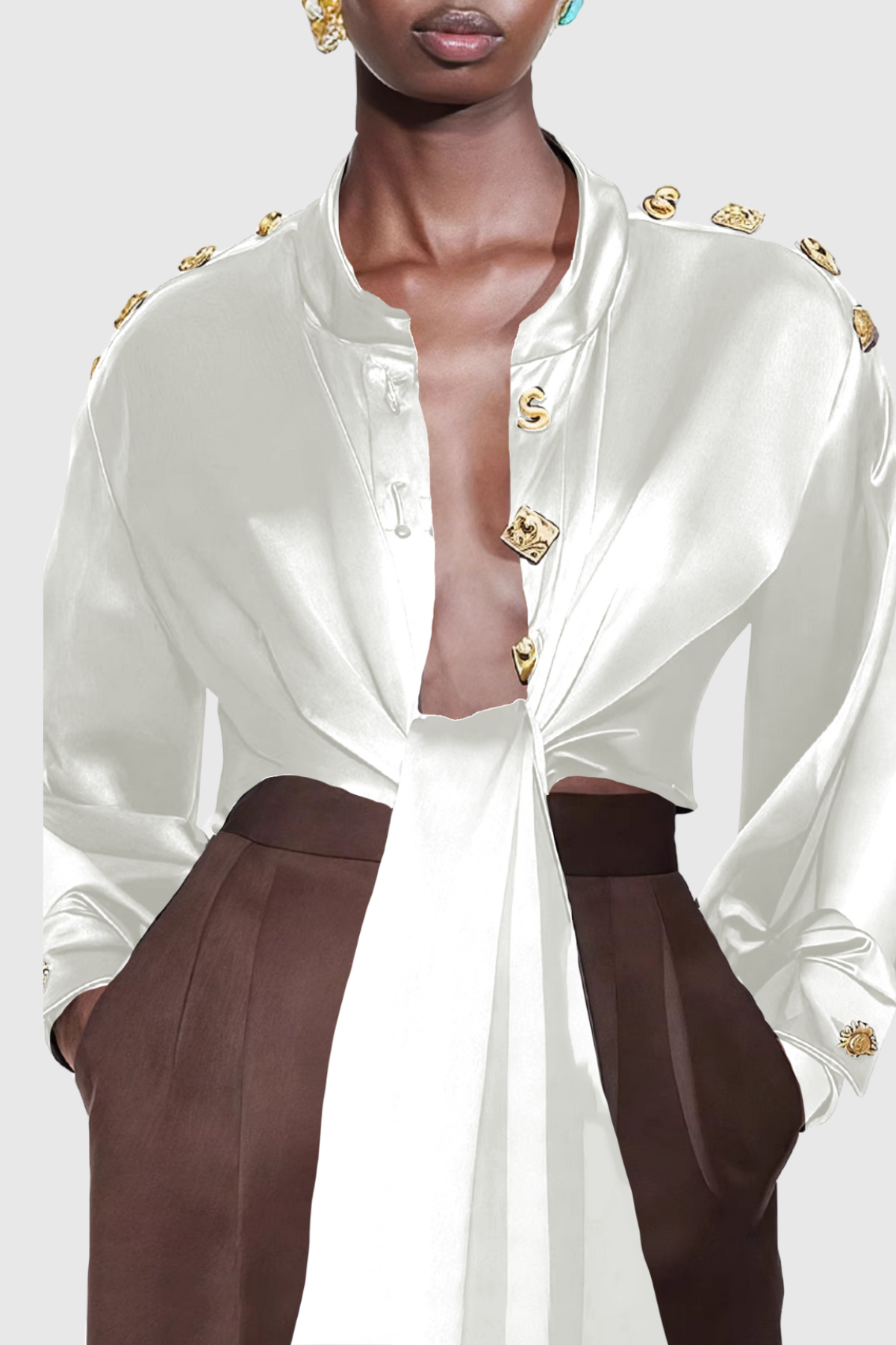Gumpa Satin Buttoned Embellished Crop Shirt - White – SeenSense