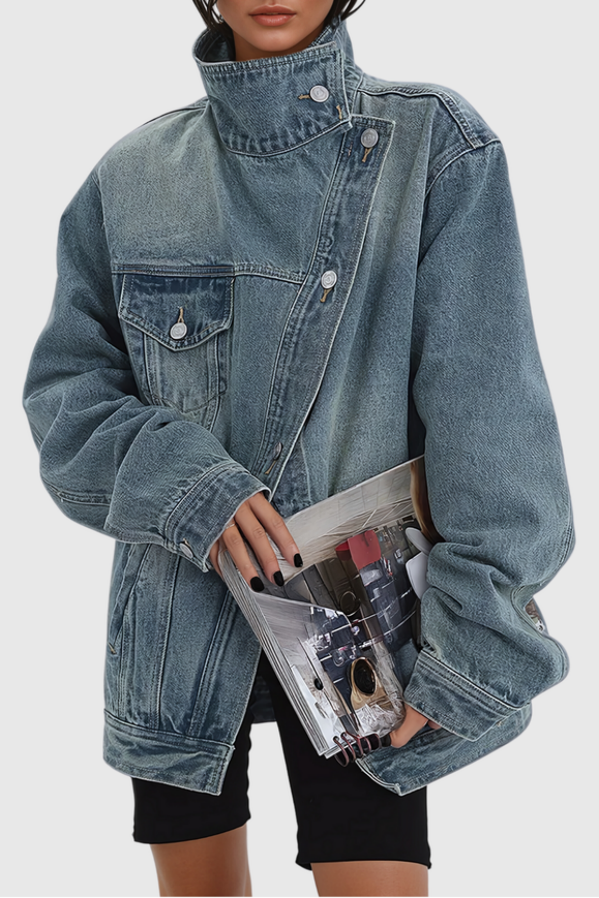 Ishia Asymmetric Deconstruct Denim Jacket - Blue – SeenSense