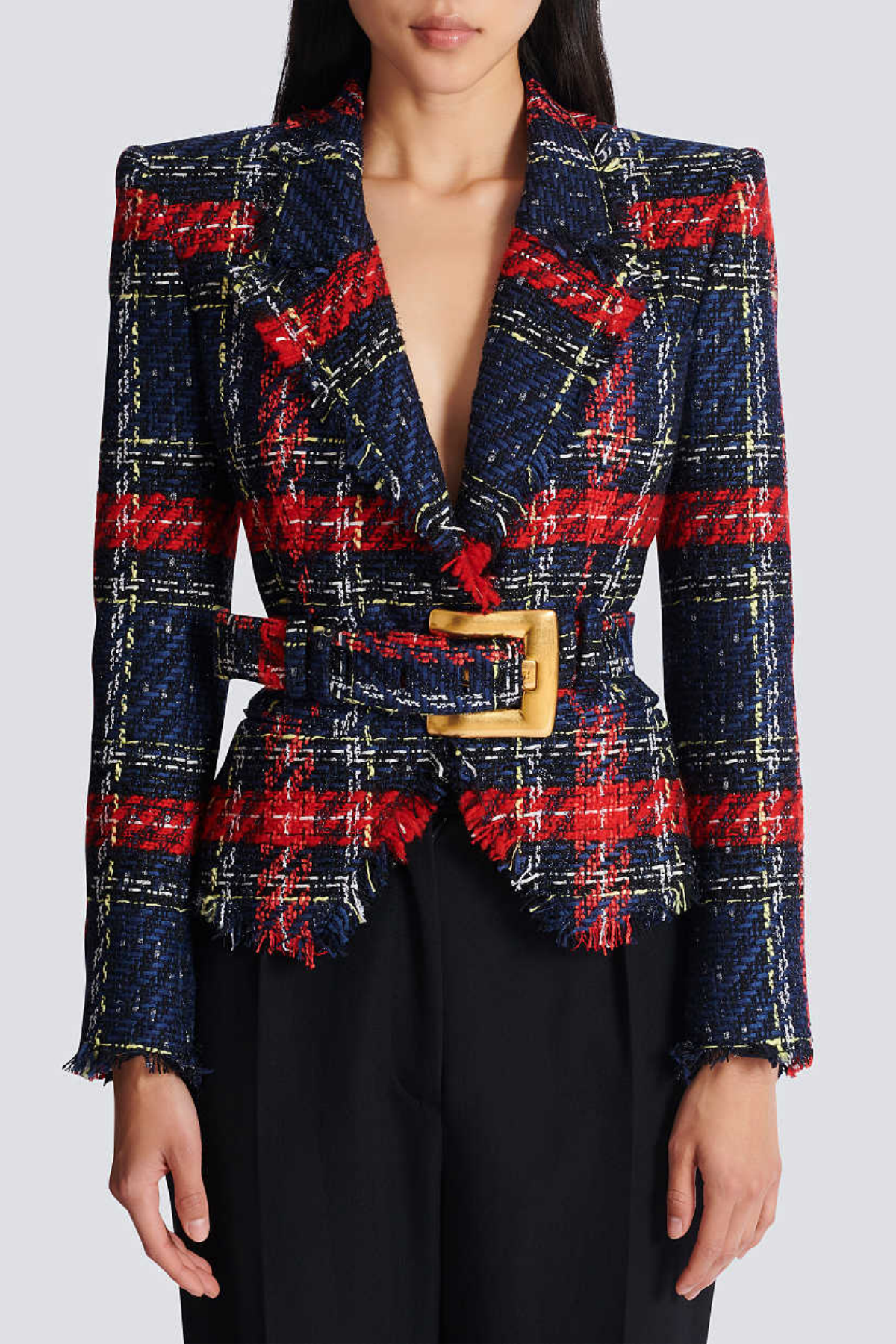 Marcea Belted Plaid Tweed Jacket – SeenSense