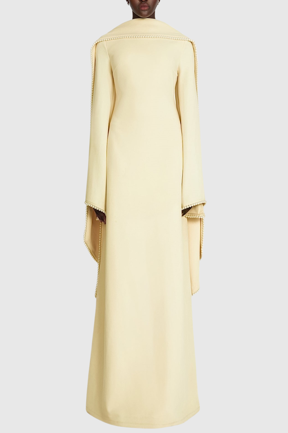 Zisel Pearl Trim Shawl Maxi Dress - Yellow – SeenSense